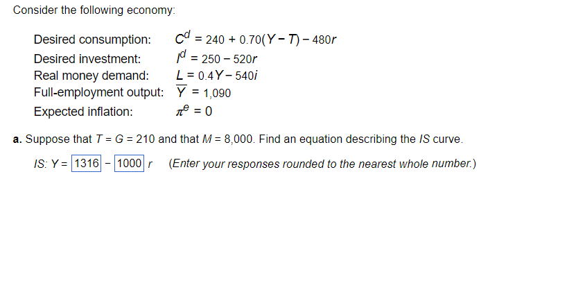 Solved Consider the following economy: Desired consumption: | Chegg.com