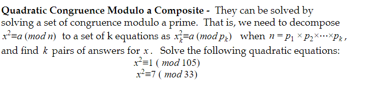 Solved Quadratic Congruence Modulo a Composite - They can be | Chegg.com