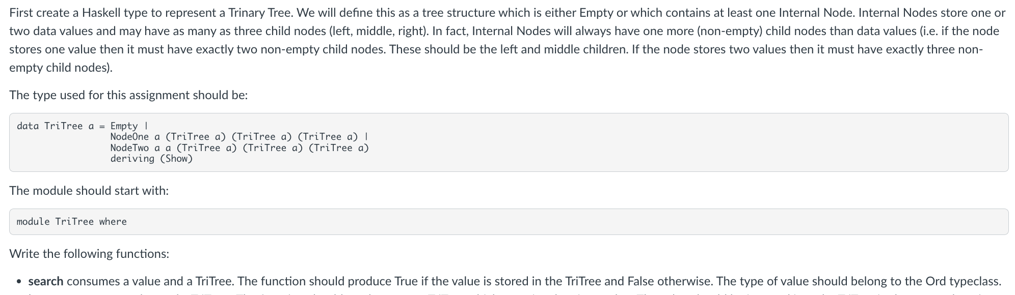 Solved Can you implement the search function on the TriTree | Chegg.com