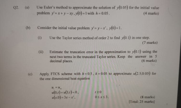Solved Q2. a) Use Euler's method to approximate the solution | Chegg.com