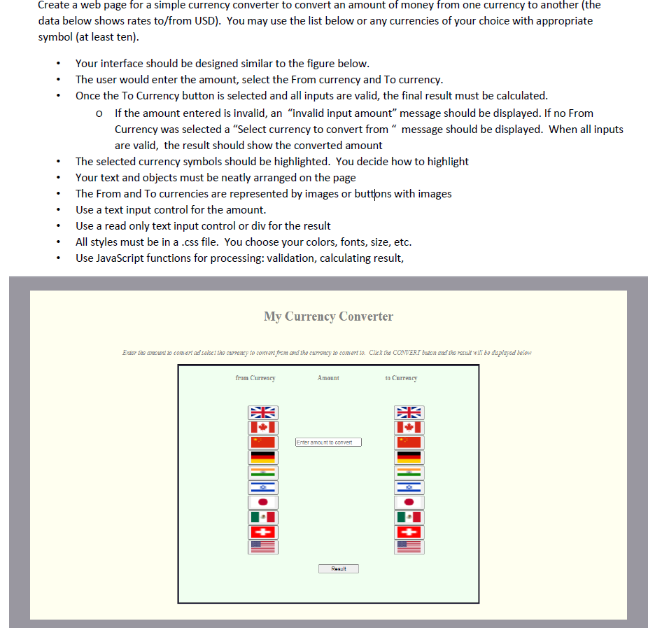 Solved Create a web page for a simple currency converter to | Chegg.com
