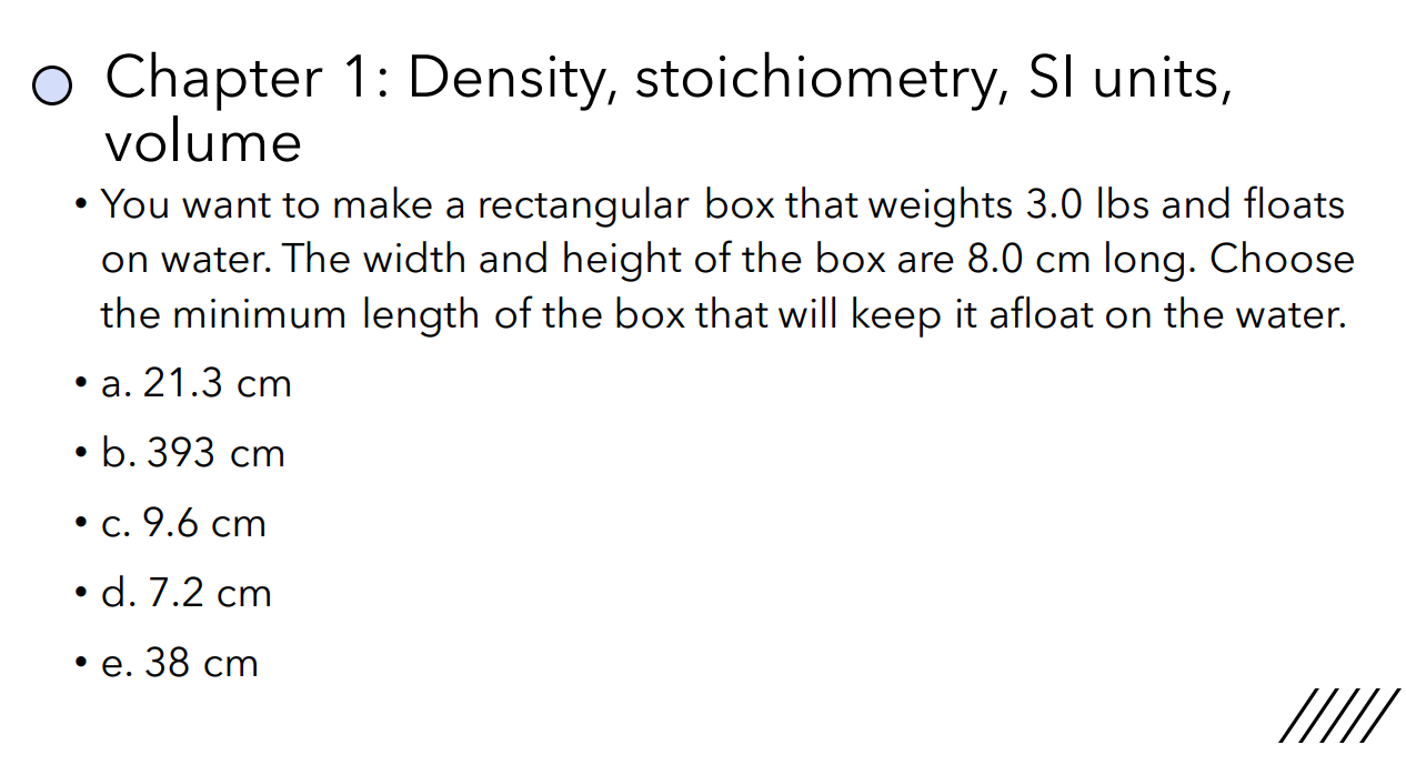 Solved Chapter 1: Density, stoichiometry, SI units, volume - | Chegg.com