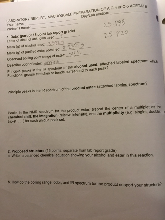 Solved OF A C-4 or C-5 ACETATE 25.98 29.20 LABORATORY | Chegg.com
