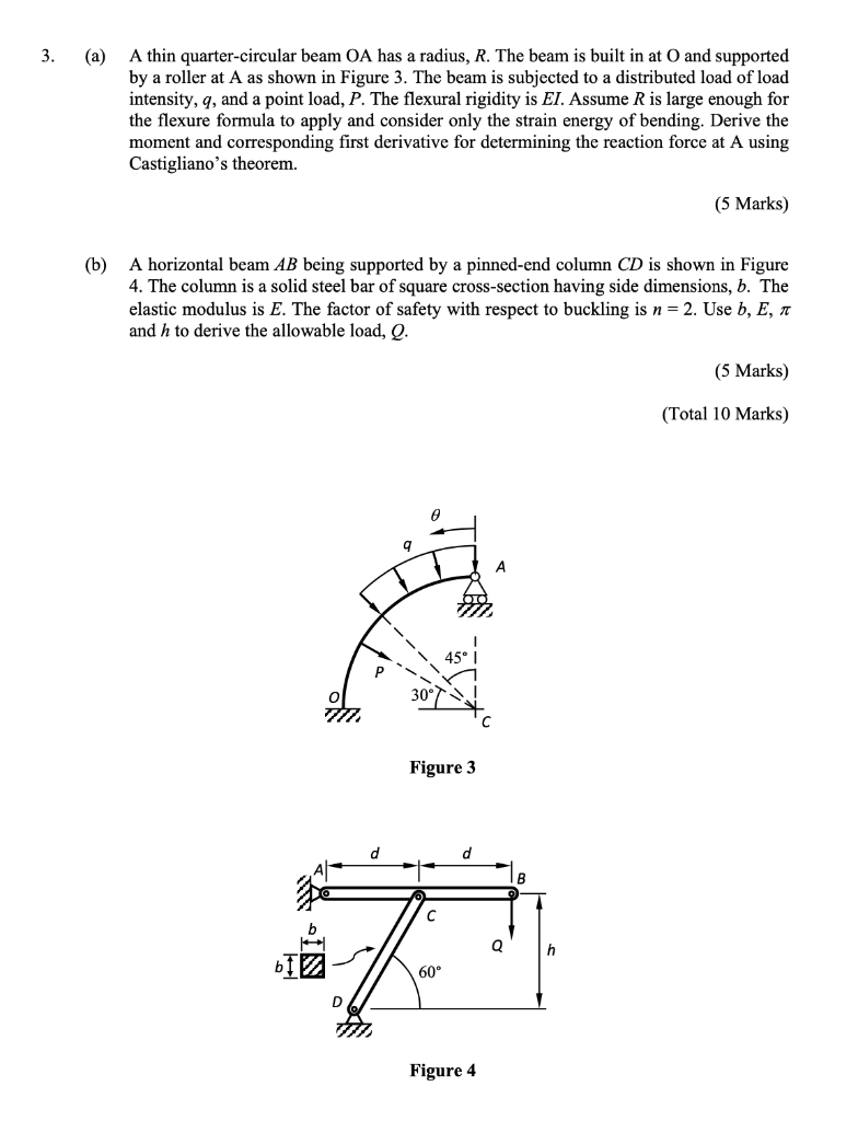 Solved 3. (a) A thin quarter-circular beam OA has a radius, | Chegg.com