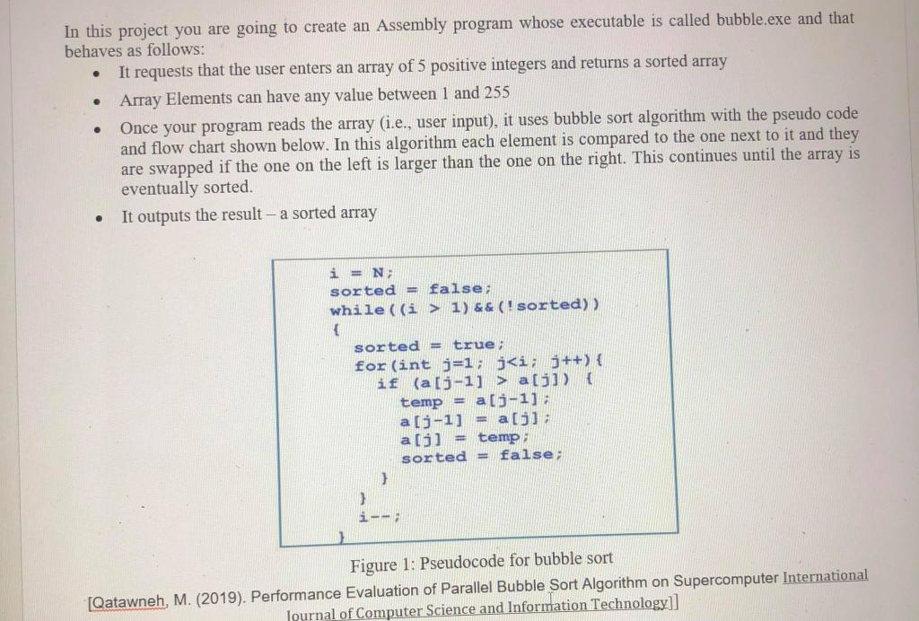 Solved e In this project you are going to create an Assembly | Chegg.com