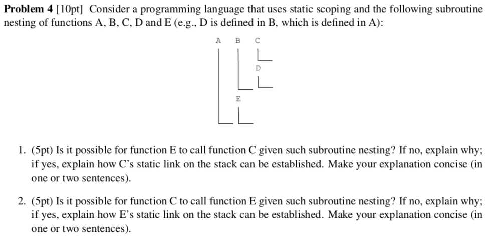 Solved Problem 4 [10pt] Consider a programming language that | Chegg.com