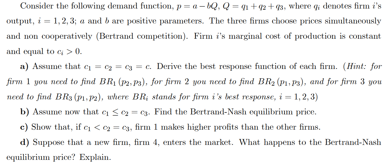 Solved Consider the following demand function, | Chegg.com