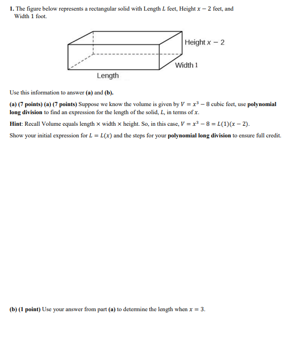 Solved 1. The figure below represents a rectangular solid | Chegg.com
