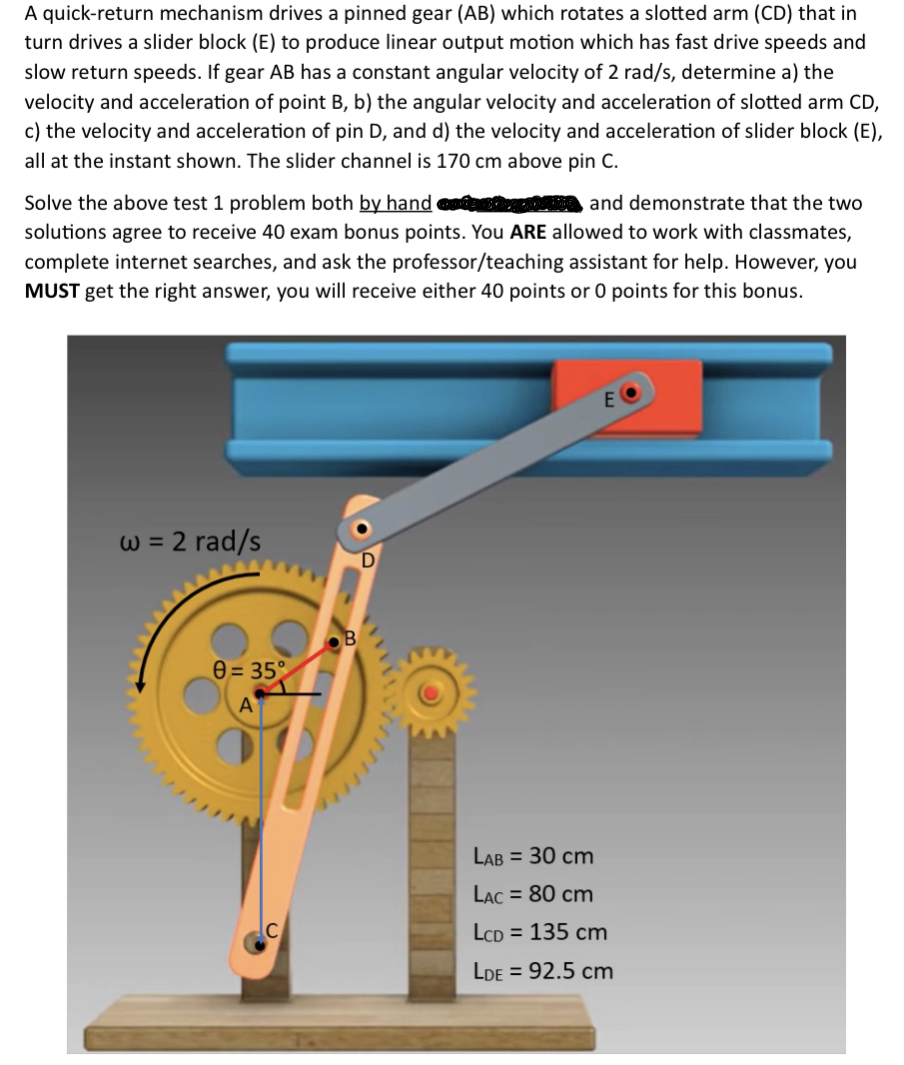 Solved A quick-return mechanism drives a pinned gear (AB) | Chegg.com