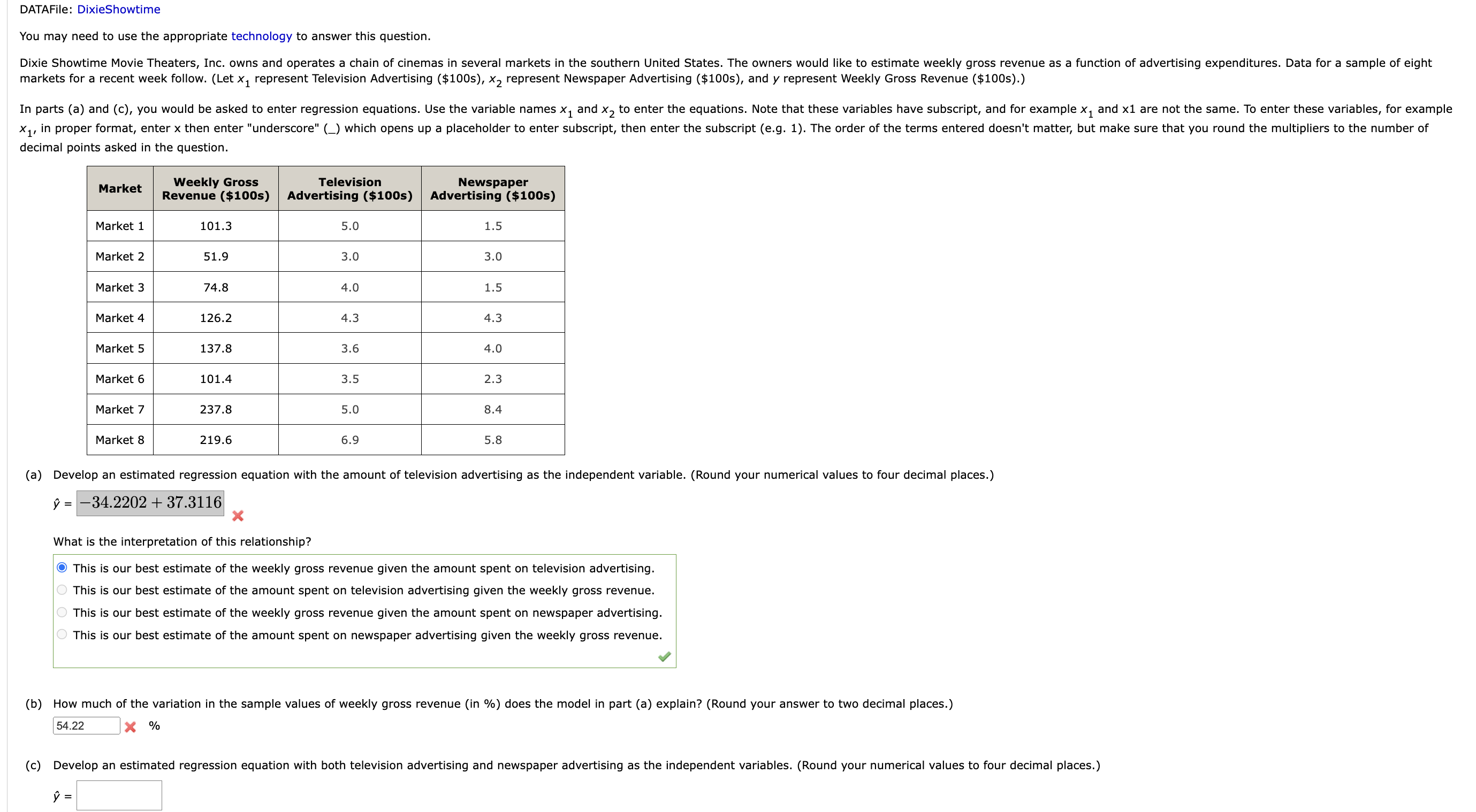 Solved DATAFile: DixieShowtime You may need to use the | Chegg.com