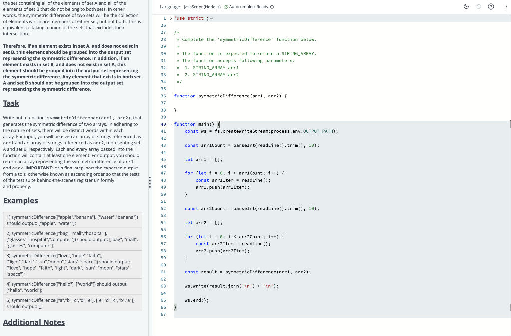 Solved Language: JavaScript (Node.js) Autocomplete Ready O | Chegg.com
