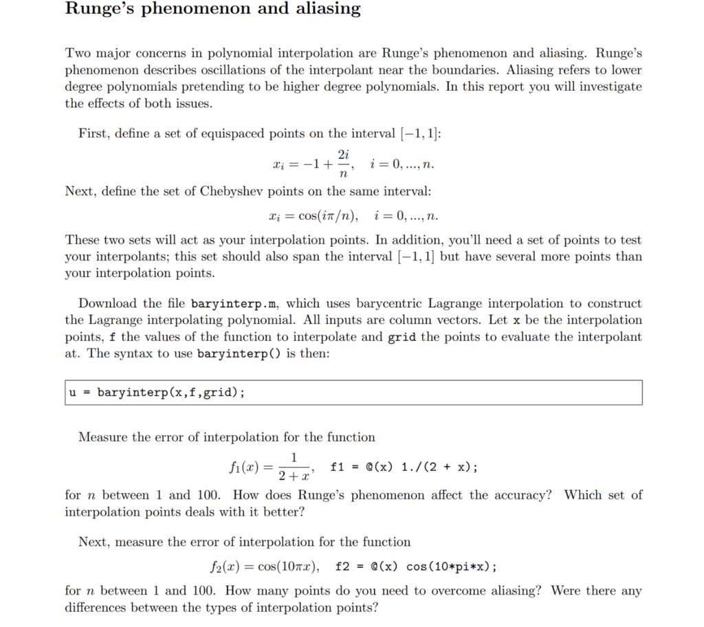 Runge's phenomenon and aliasing Two major concerns in | Chegg.com