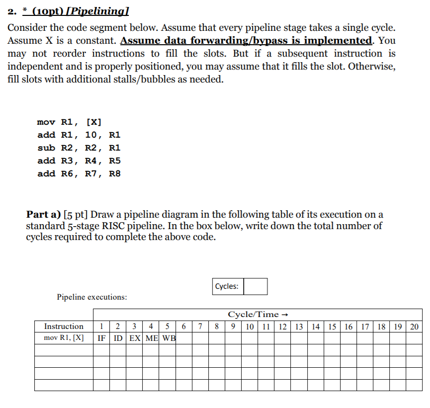 Solved 2. * (10pt) [Pipeliningl Consider the code segment | Chegg.com