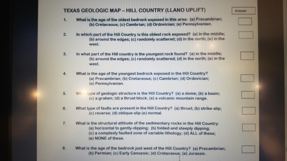 Solved TEXAS GEOLOGIC MAP-HILL COUNTRY (LLANO UPLIFT) What | Chegg.com