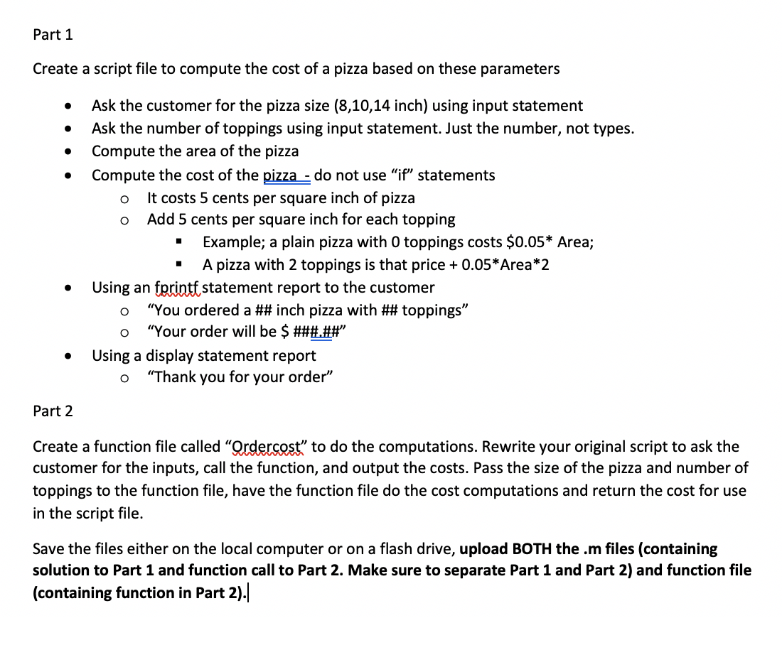 Solved Part 1 Create a script file to compute the cost of a | Chegg.com