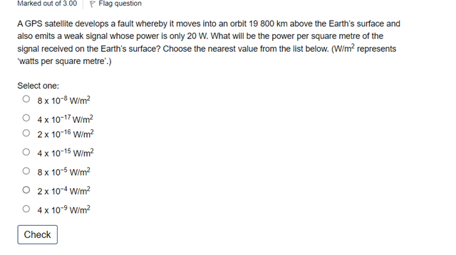 Solved Marked out of 3.00 p Flag question A GPS satellite | Chegg.com