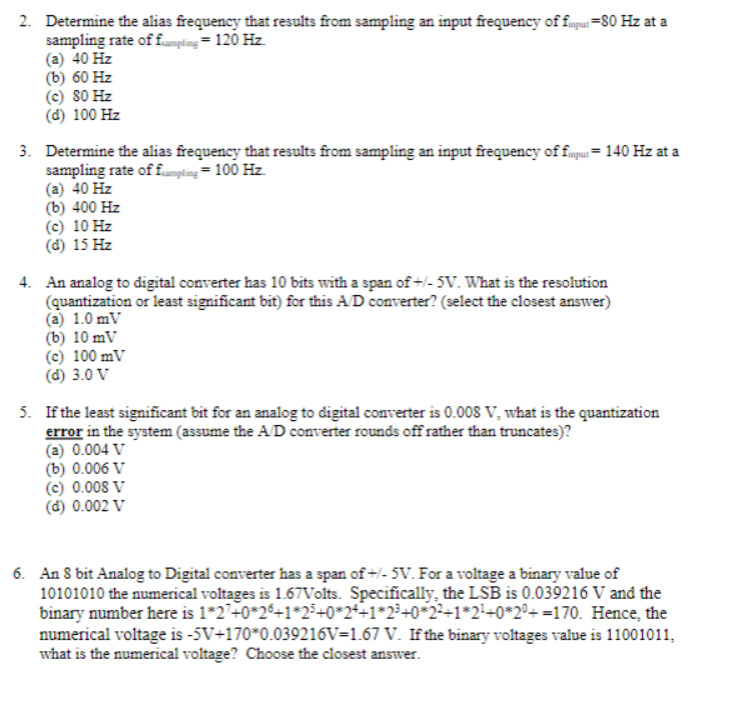Solved 2. Determine the alias frequency that results from | Chegg.com