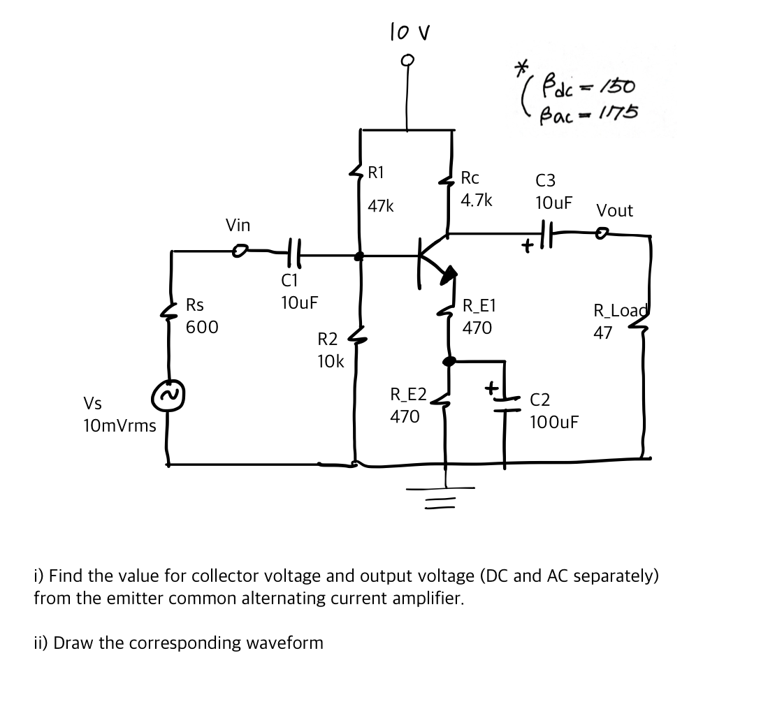 Solved i) Find the value for collector voltage and output | Chegg.com