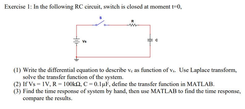 Exercise 1: In the following RC circuit, switch is | Chegg.com