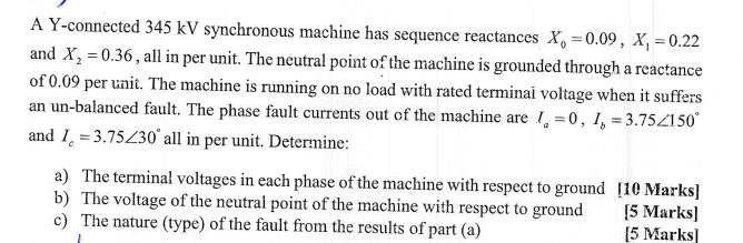 Solved A Y-connected 345kV synchronous machine has sequence | Chegg.com