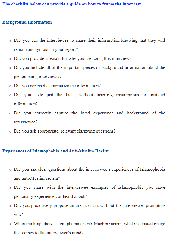 Interview Checklist For the interview assignments, | Chegg.com