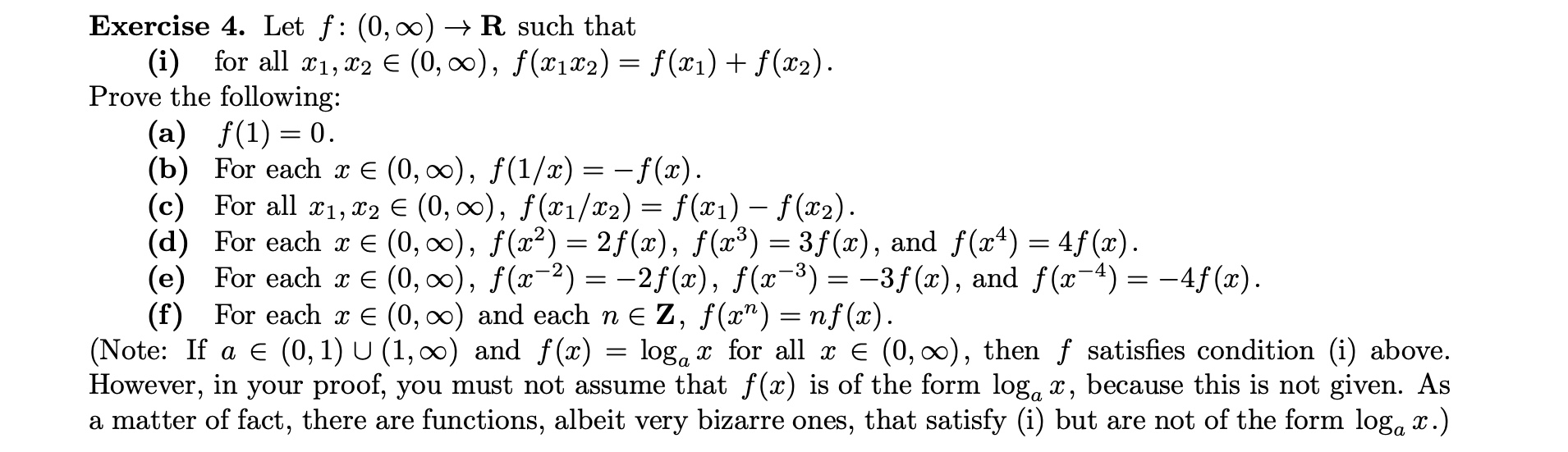 Solved Exercise 4. Let f:(0,∞)→R such that (i) for all | Chegg.com