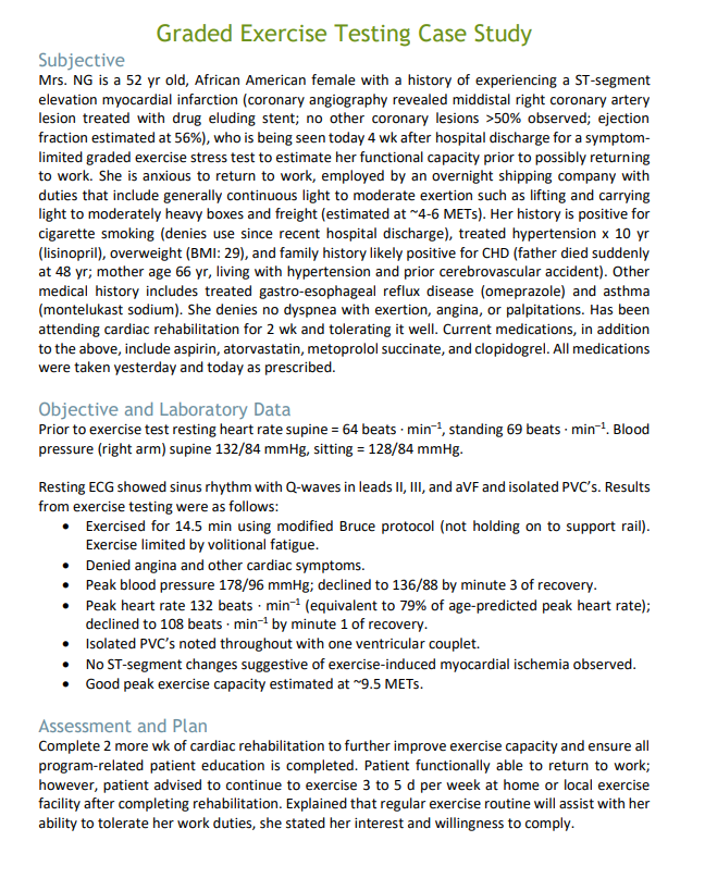 Solved Graded Exercise Testing Case Study Subjective Mrs. NG | Chegg.com