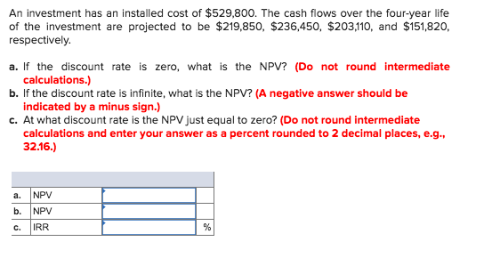 Solved An investment has an installed cost of $529,800. The | Chegg.com