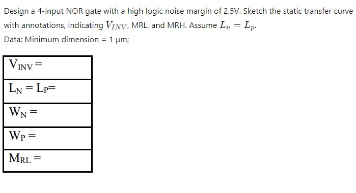 Solved Design a 4 -input NOR gate with a high logic noise | Chegg.com