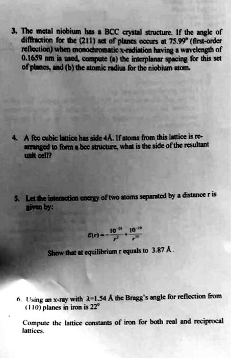 Solved 3. The metal niobium has a BCC crystal structure. If | Chegg.com