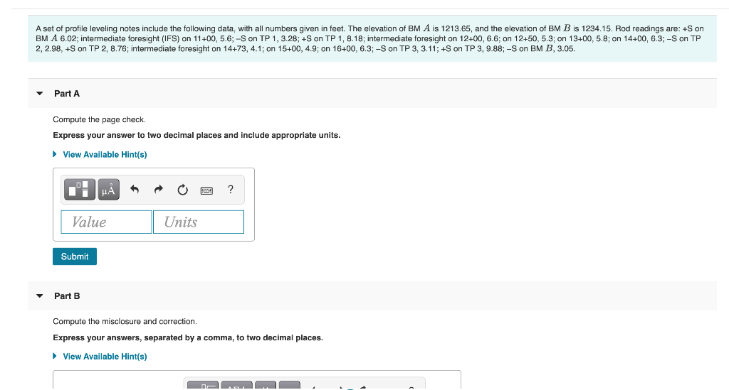 Solved A set of profile leveling notes include the following | Chegg.com