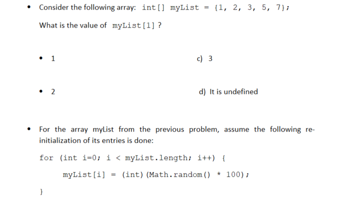 Solved = {1, 2, 3, 5, 7}; • Consider the following array: | Chegg.com