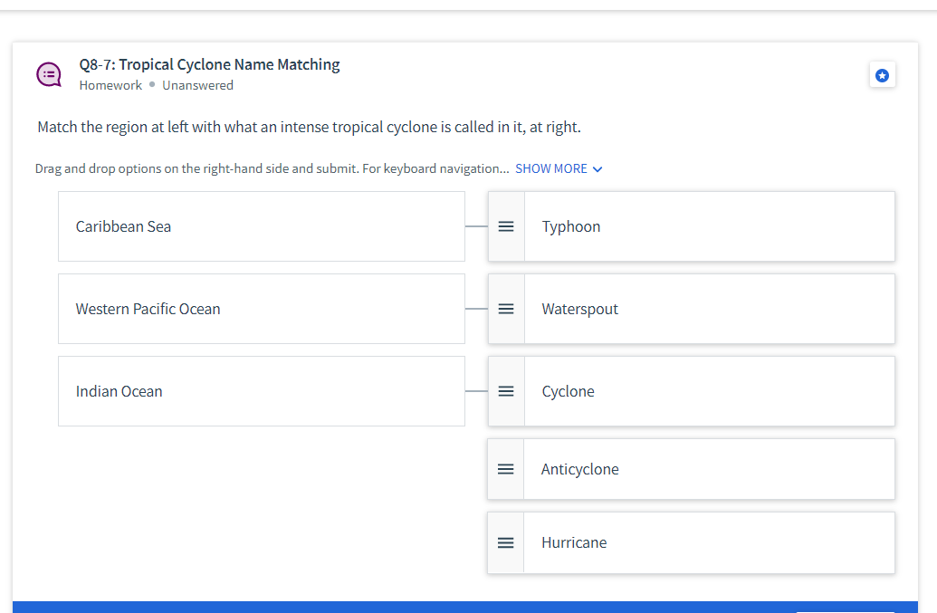 Solved Q8-5: ENSO Matching Homework. Unanswered Match the | Chegg.com