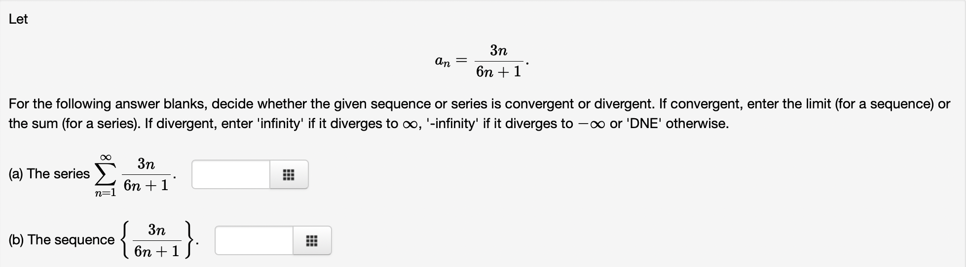 Solved Let an 3n on +1 For the following answer blanks, | Chegg.com