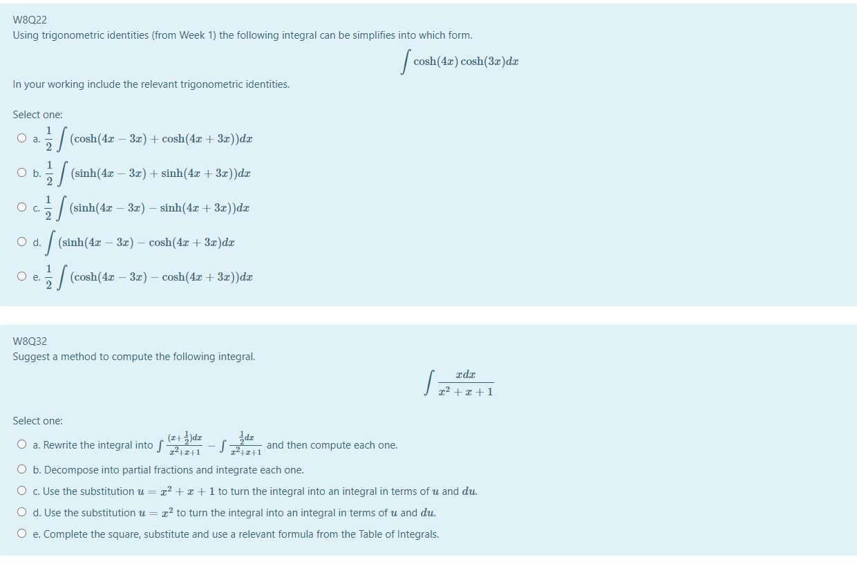 Solved W8Q22 Using trigonometric identities (from Week 1) | Chegg.com