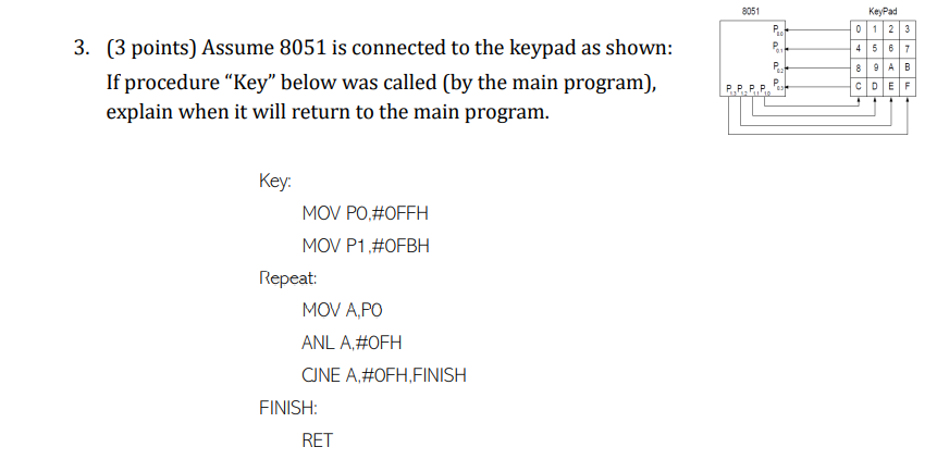 Solved 8051 P Р 3. (3 points) Assume 8051 is connected to | Chegg.com