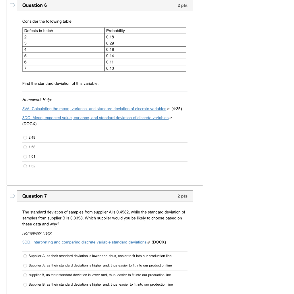 Solved Question 5 2 pts Consider the following table Defects | Chegg.com