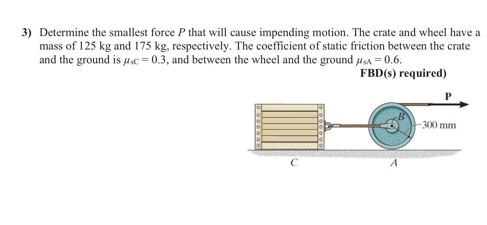 Solved 3 Determine The Smallest Force P That Will Cause