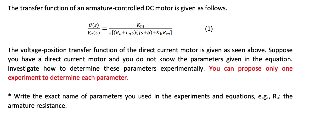 Solved The transfer function of an armature-controlled DC | Chegg.com