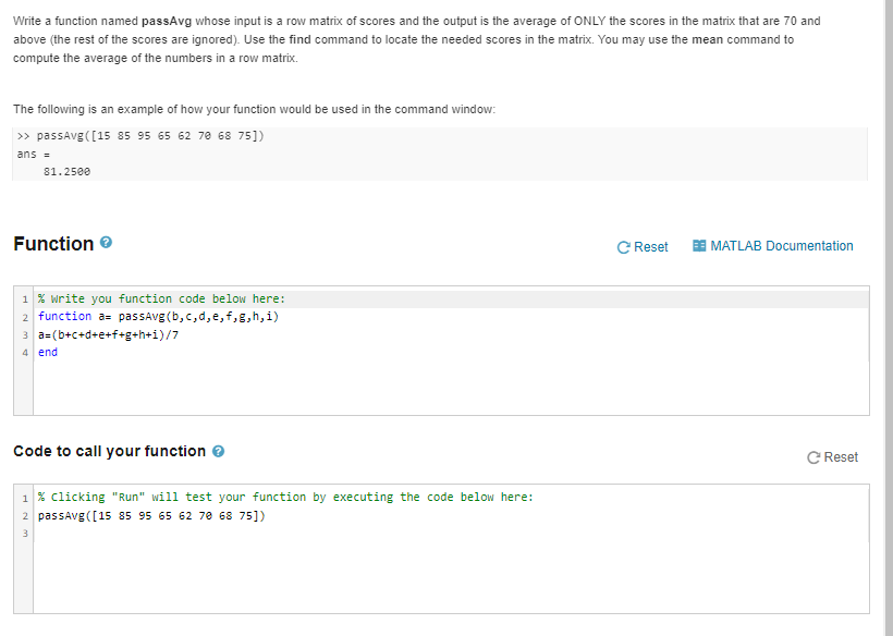 Solved Write a function named passAvg whose input is a row | Chegg.com