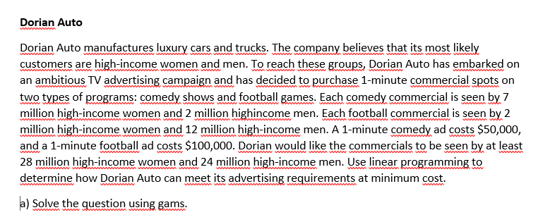 Solved Dorian Auto Dorian Auto manufactures luxury cars and | Chegg.com