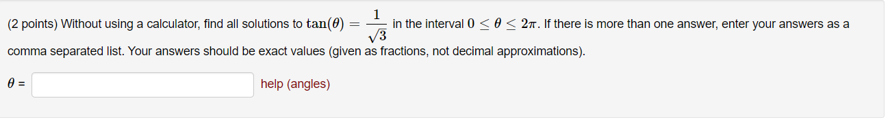 Solved 1 (2 points) Without using a calculator, find all | Chegg.com
