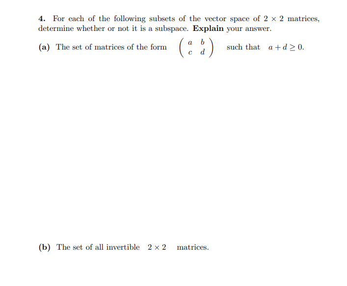 Solved 4. For each of the following subsets of the vector | Chegg.com