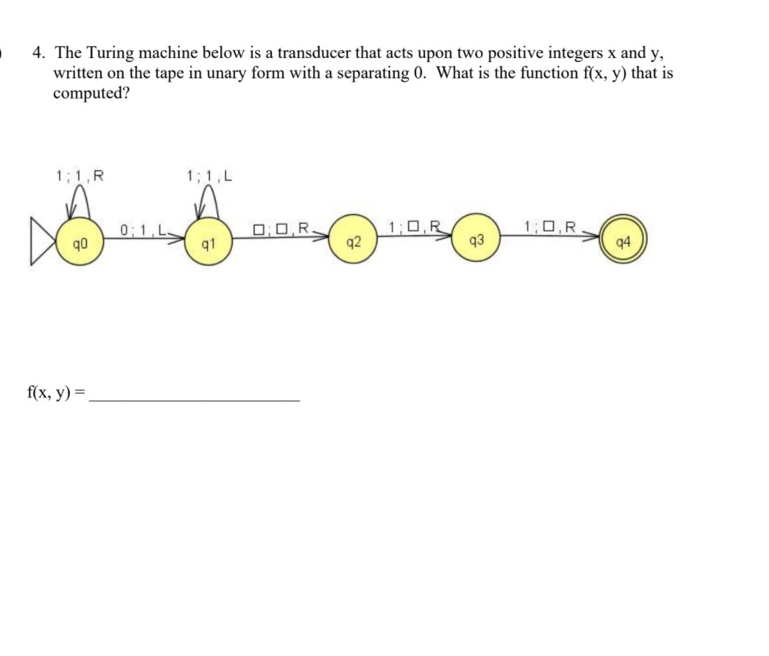 Solved 4. The Turing machine below is a transducer that acts | Chegg.com