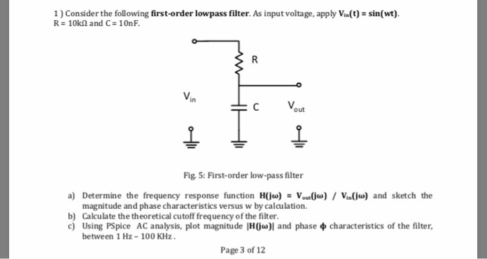 Solved 1) Consider the following first-order lowpass filter. | Chegg.com