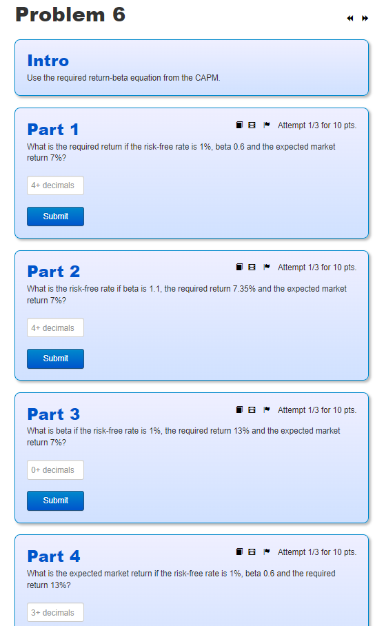 Solved Intro Use the required return-beta equation from the | Chegg.com