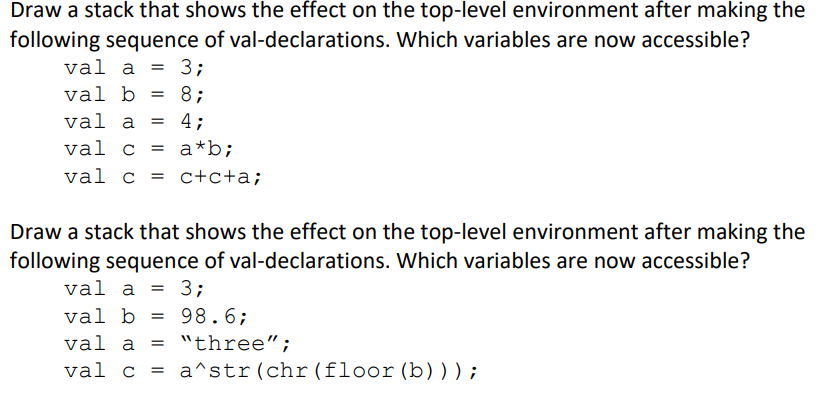Solved = Draw a stack that shows the effect on the top-level | Chegg.com