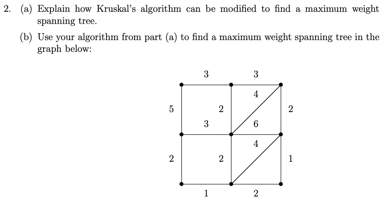 Solved 2. (a) Explain how Kruskal's algorithm can be | Chegg.com