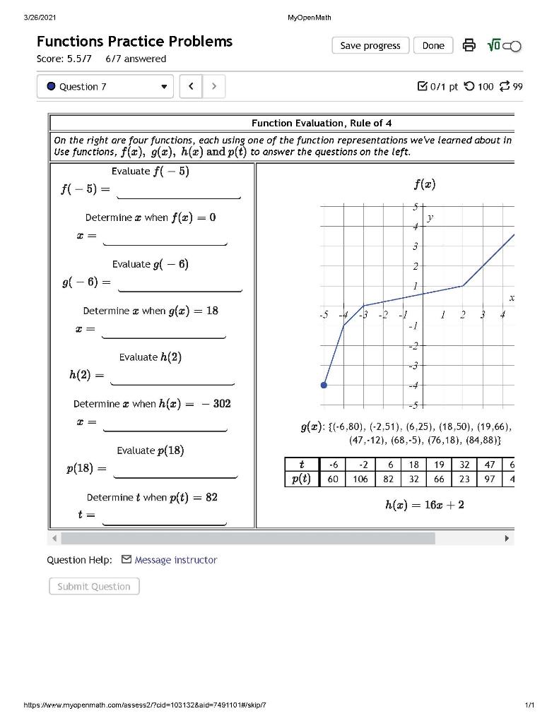 Solved 3/26/2021 MyOpen Math Functions Practice Problems | Chegg.com