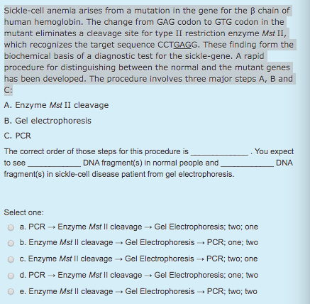 Solved Sickle-cell anemia arises from a mutation in the gene | Chegg.com